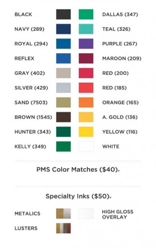 Standard Imprint Colors | Bag Ladies